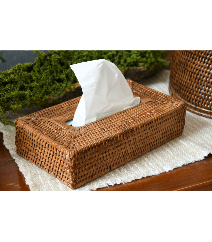 Handkerchief box rectangular Celia rattan honey